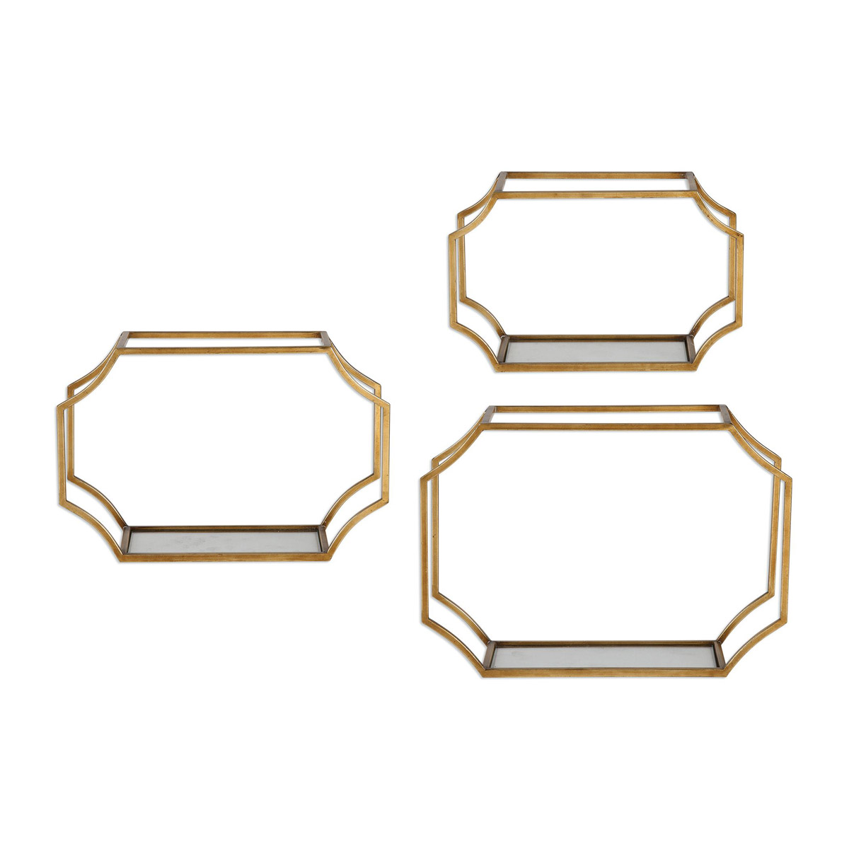 Uttermost 04048 Lindee 20 inch Antiqued Gold Wall Mounted Shelves, Set of 3